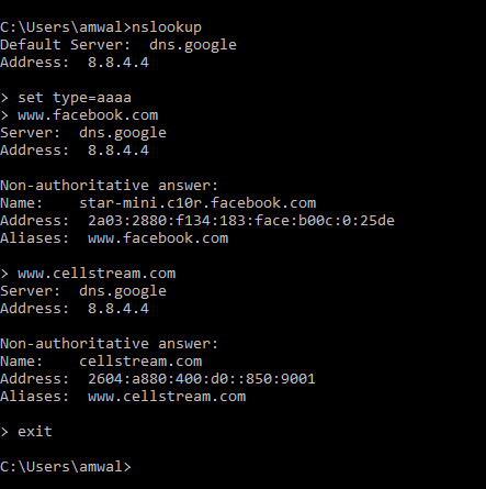 IPv6 Windows Command Line Examples - CellStream, Inc.