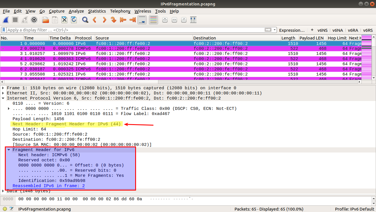 Example IPv6 Fragmentation Attack packet capture - CellStream, Inc.
