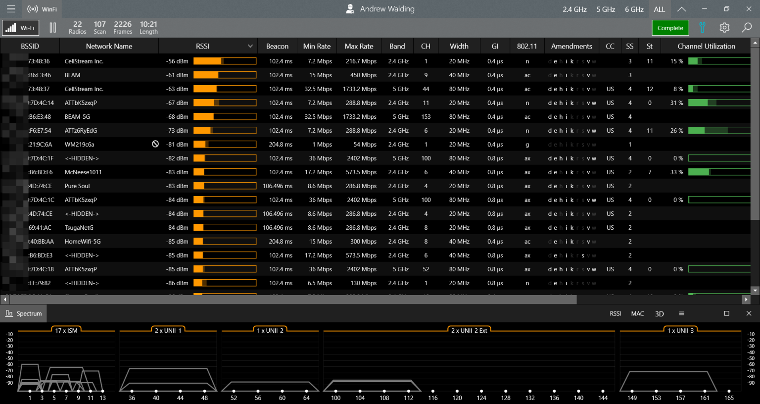 Fantastic Free Wi-Fi Analyzer for Windows - WinFi - CellStream, Inc.